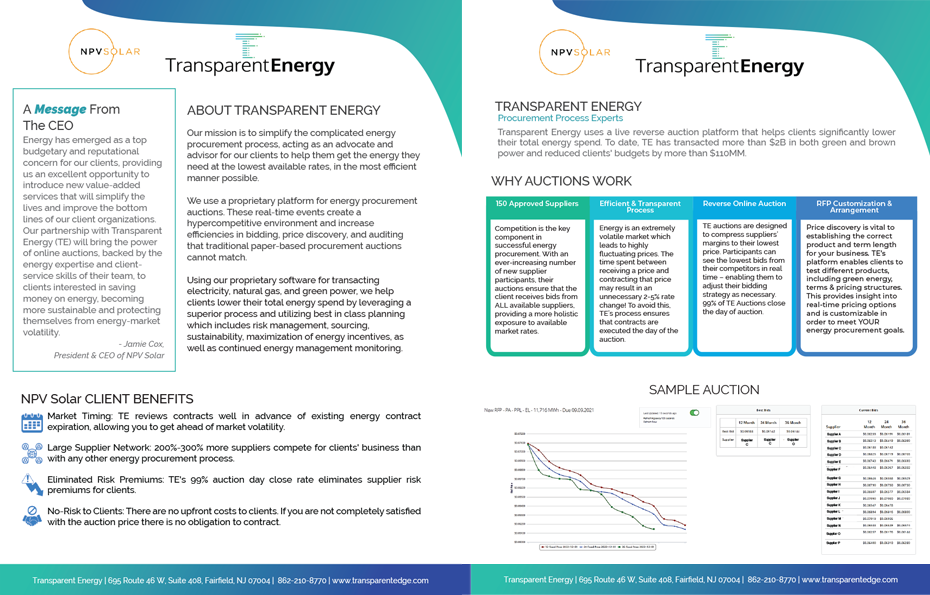 NPV Solar, powered by Transparent Energy, ensures pricing is competitive with live reverse auctions.